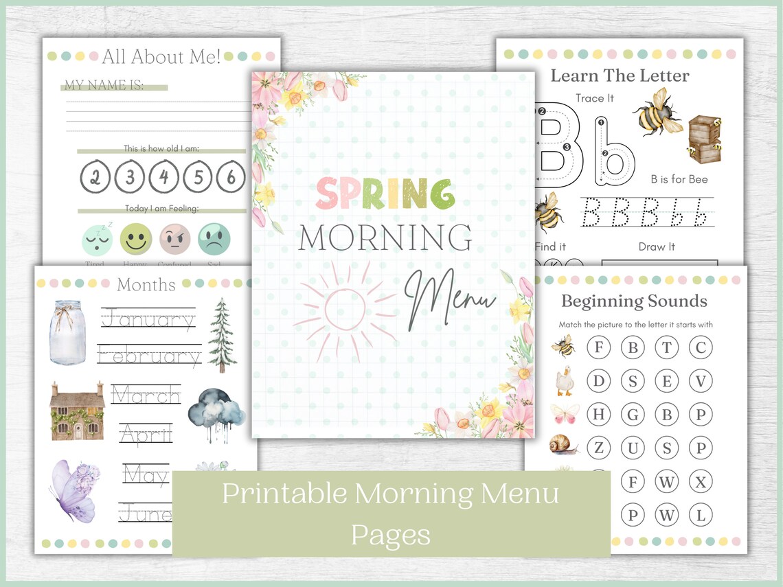 Homeschool Preschool Spring Morning Menu Printable Morning Menu Pages ...