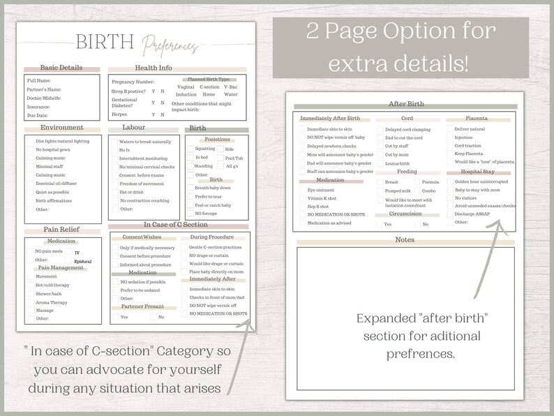 Editable Birth Plan Template and Printable Newborn Log | Mini Birth ...