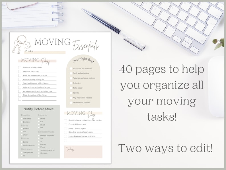 Editable Moving Planner Moving Checklist Printable Moving - Etsy