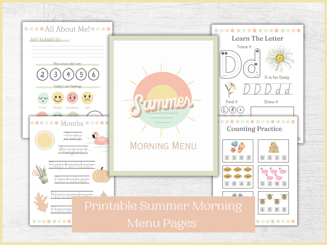 Homeschool Preschool Summer Morning Menu Printable | Morning Menu Pages ...