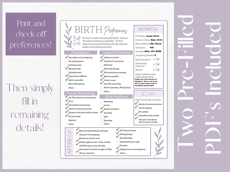 Editable Birth Plan Template |printable Birth Plan Checklist - Etsy