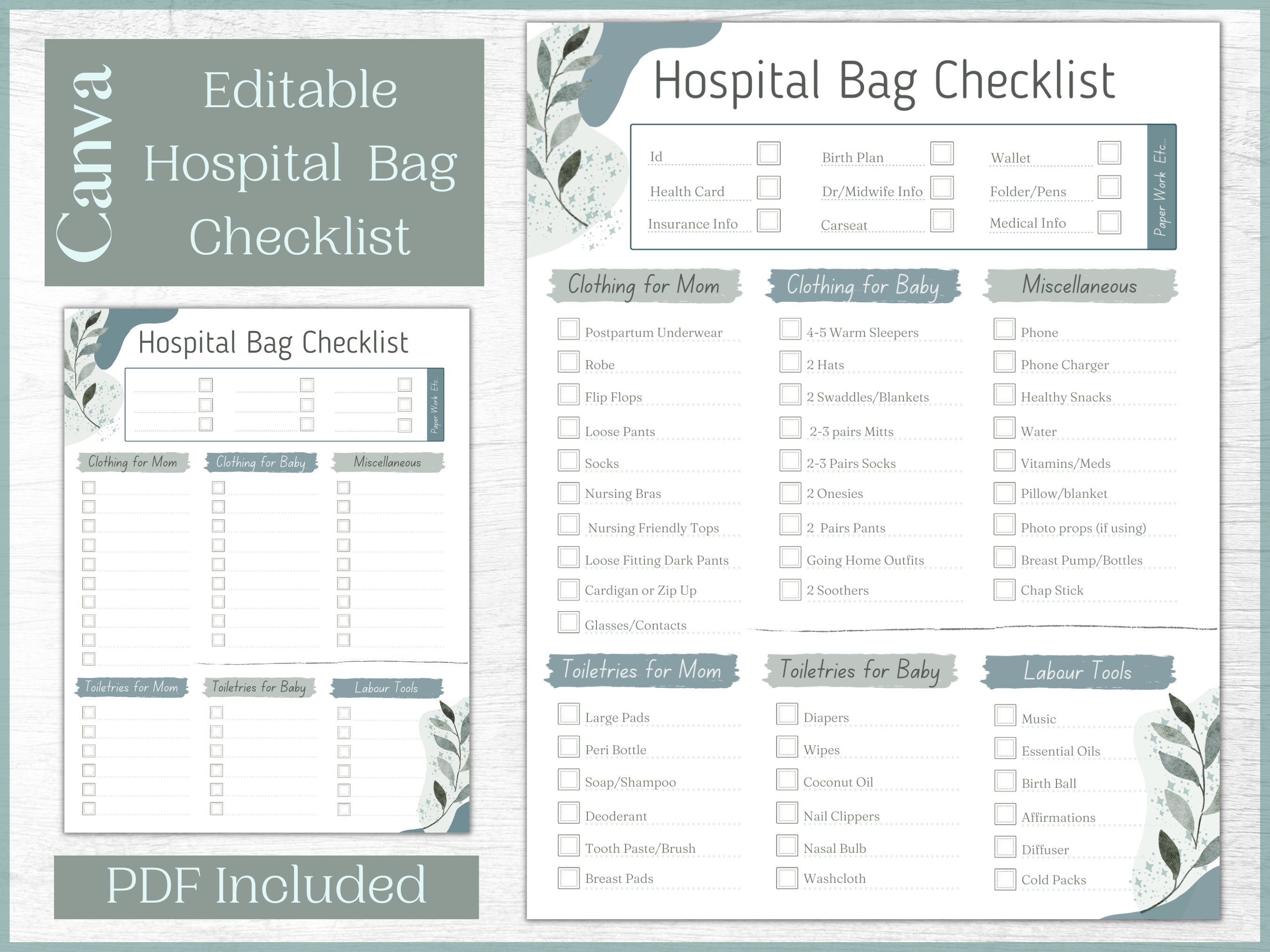 Hospital Bag Packing List | Editable Hospital Bag Packing Checklist ...