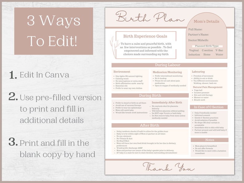 Birth Plan Template Canada