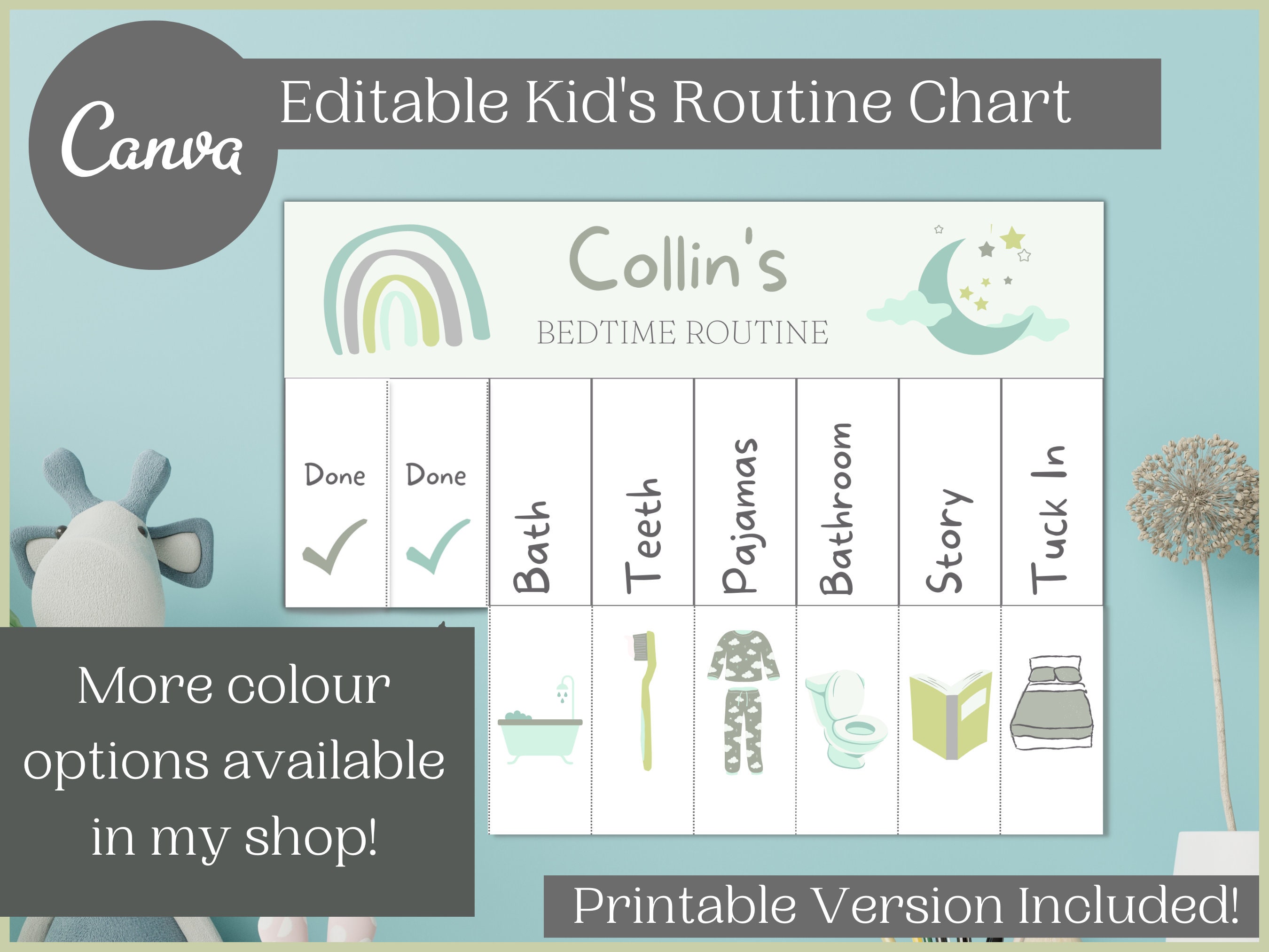 Editable Toddler Bedtime Routine Chart Printable Chore Chart - Etsy