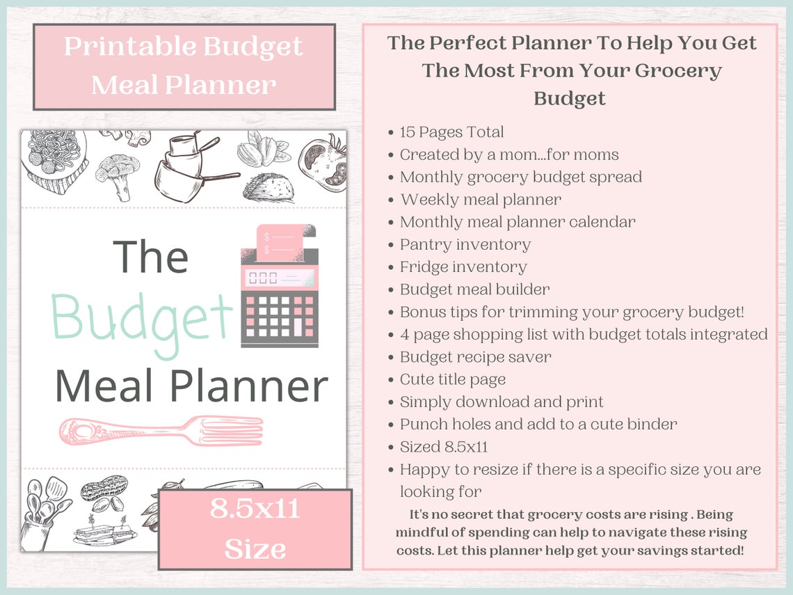 Printable Budget Meal Planner Weekly Grocery List Printable - Etsy