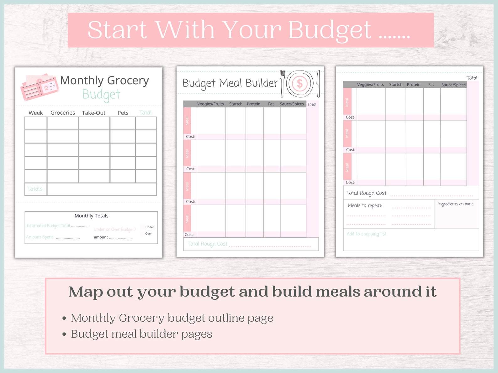 Printable Budget Meal Planner | Weekly Grocery List Printable | Pink ...