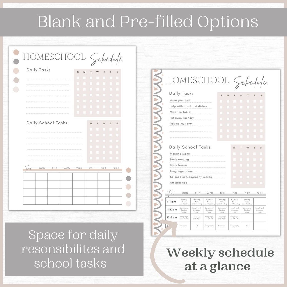 Editable Homeschool Schedule Template Weekly Schedule and Chore Chart ...