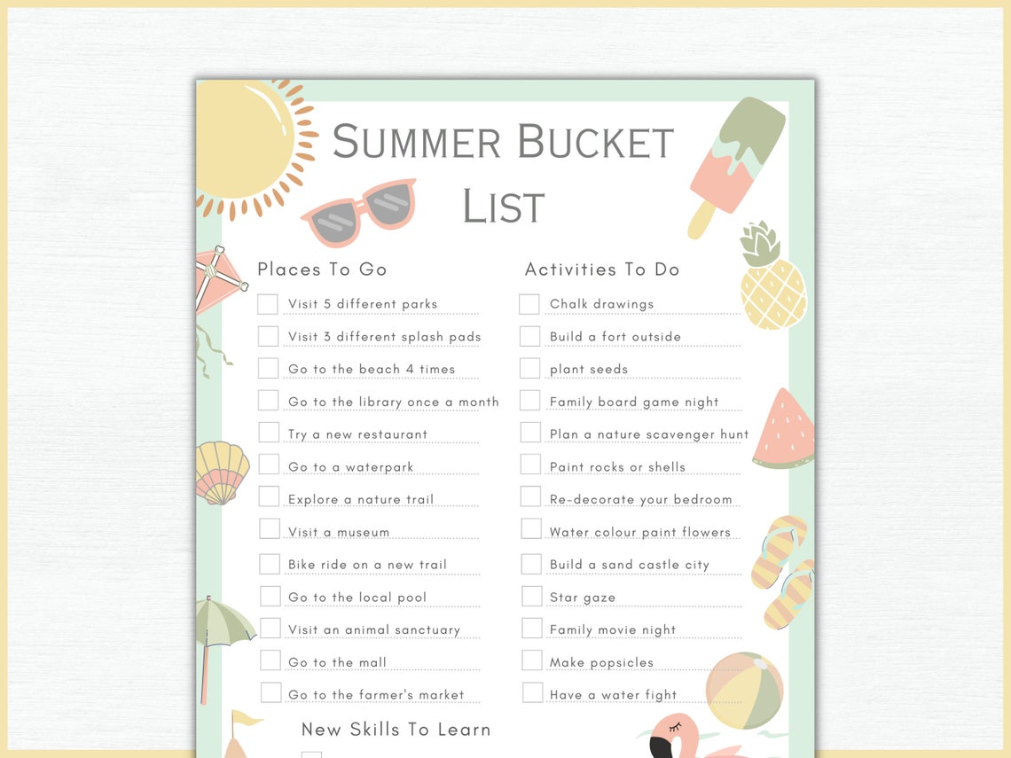 Editable Summer Bucket List Canva Template | Activity Checklist for ...