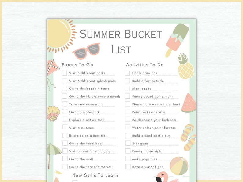 Editable Summer Bucket List Canva Template Activity Checklist for Kids ...