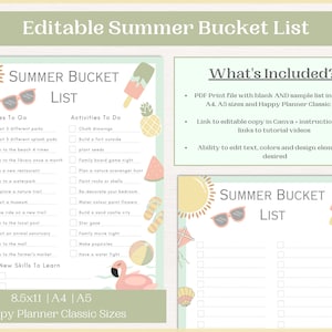 Editable Summer Bucket List Canva Template | Activity Checklist for ...