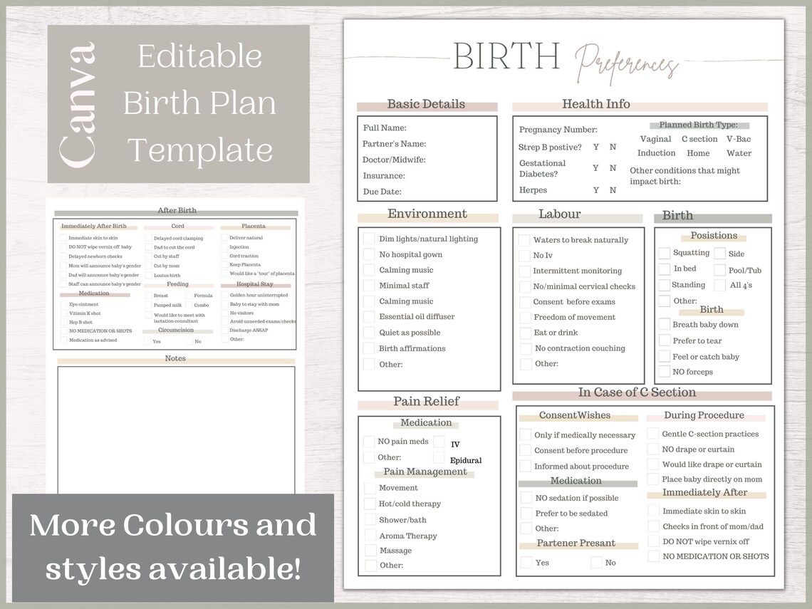 Editable Birth Plan Template printable Birth Plan and Checklist - Etsy