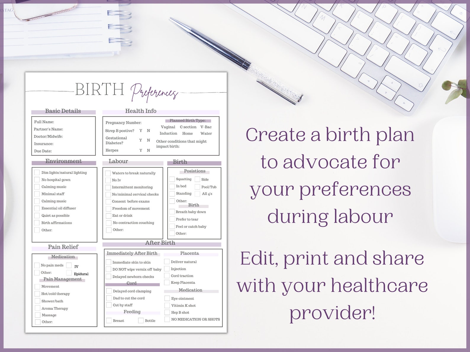 Editable Birth Plan Template |printable Birth Plan and Checklist - Etsy