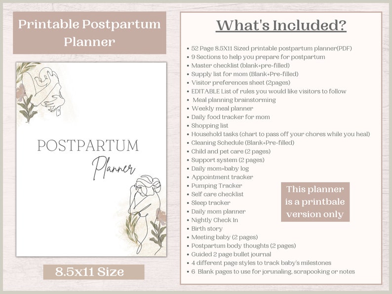 Birth Plan Template + Printable Postpartum Planner | Birth Essentials ...