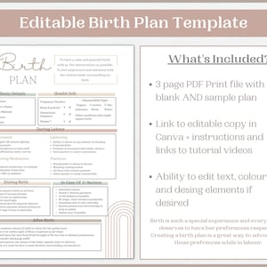 Editable Birth Plan Template | Printable Birthing Plan | Labour and ...