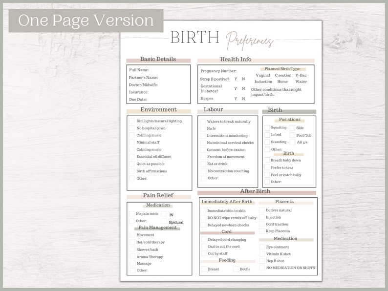 Editable Birth Plan Template and Printable Newborn Log Mini Birth ...