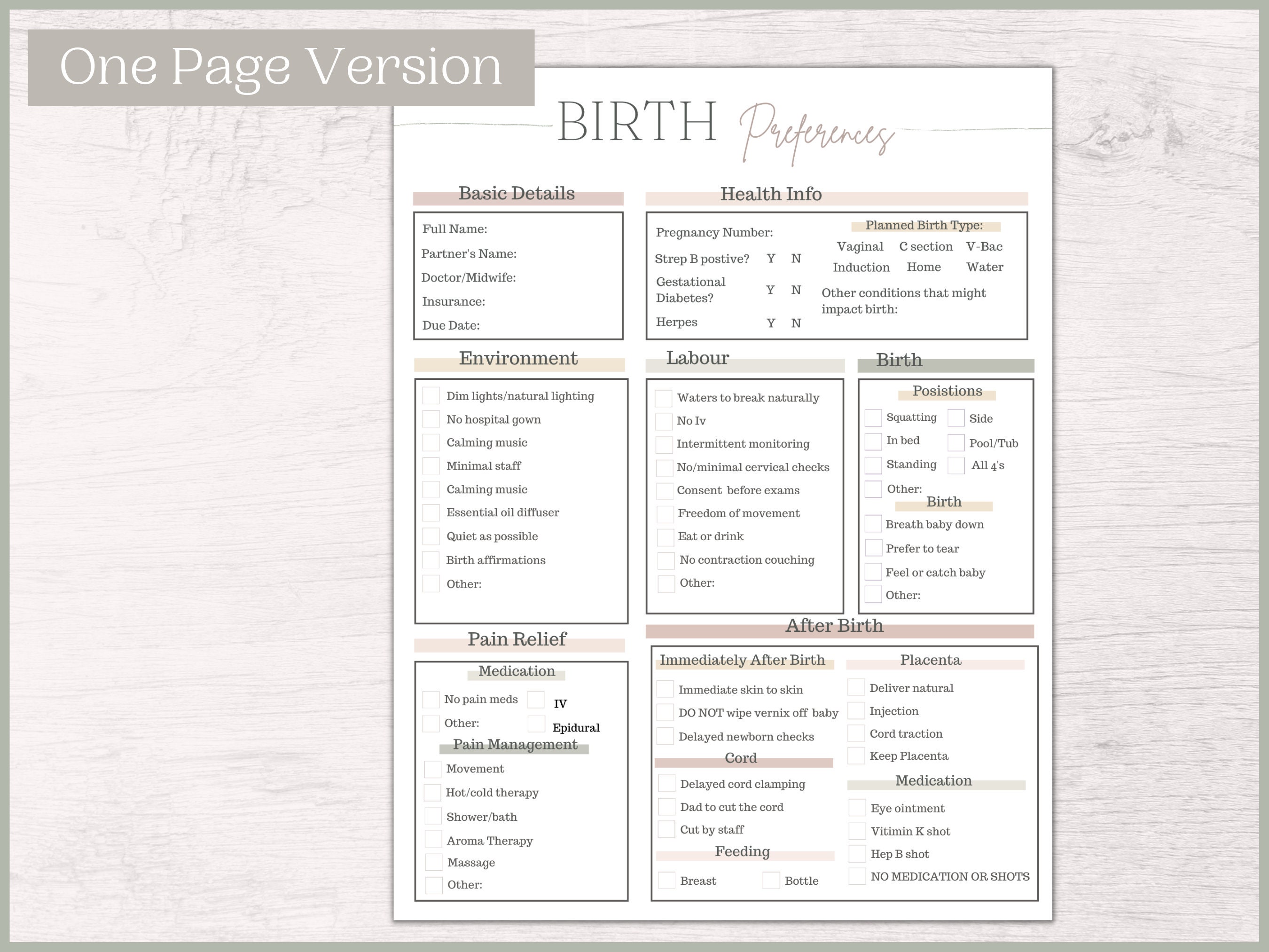 Editable Birth Plan Template and Printable Newborn Log | Mini Birth ...