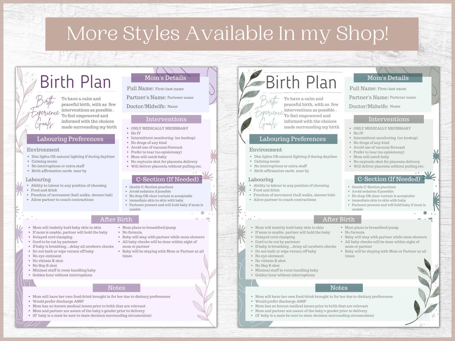 Editable Birth Plan Template Printable Birthing Plan - Etsy