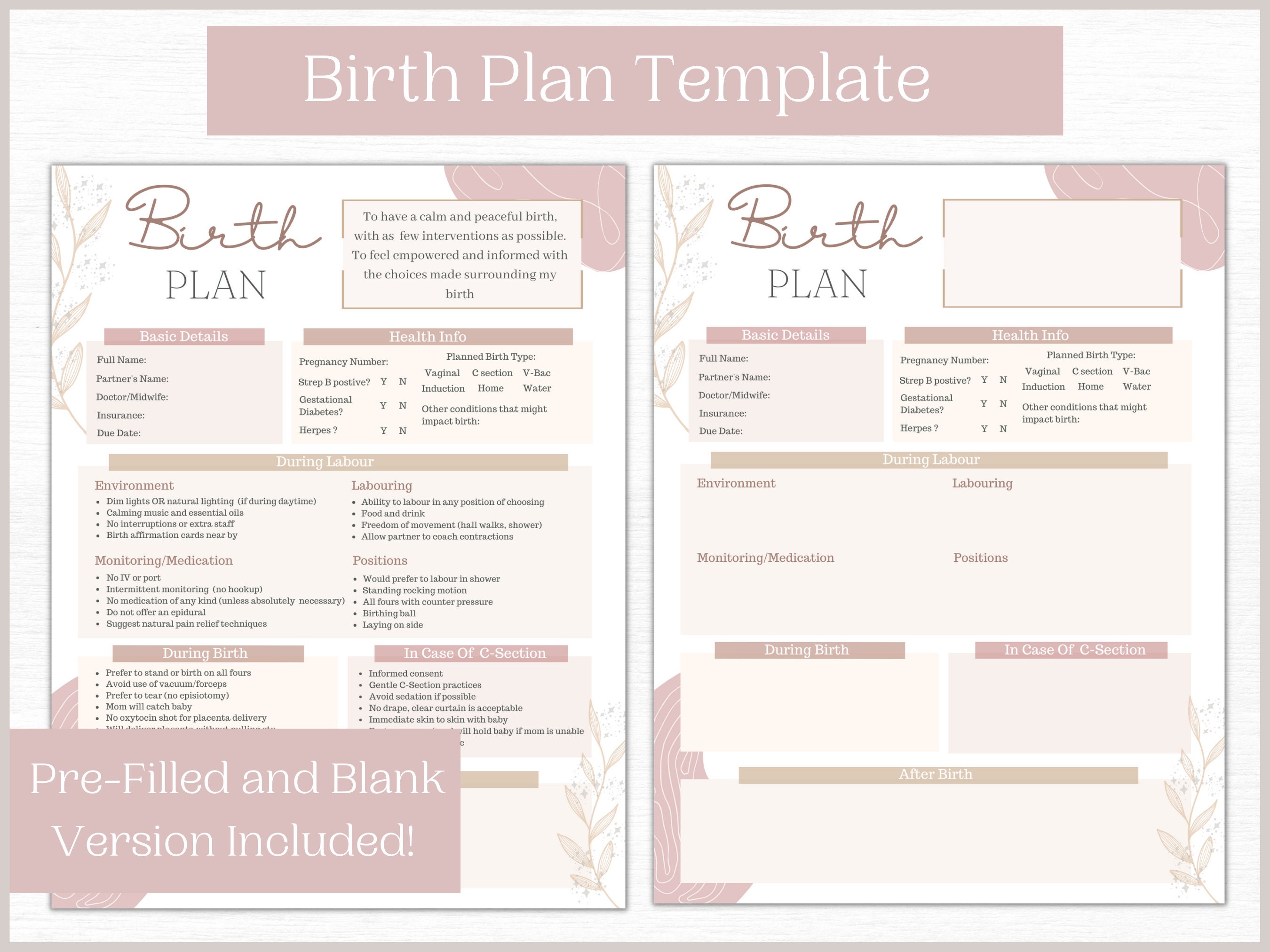 Mini Birth Plan Bundle | Editable Birth Plan| Hospital Bag Checklist ...