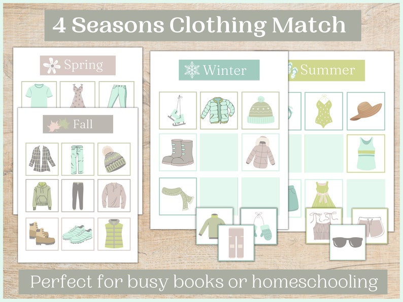 Printable Busy Book Activity Seasonal Clothing Sorting Montessori Busy ...