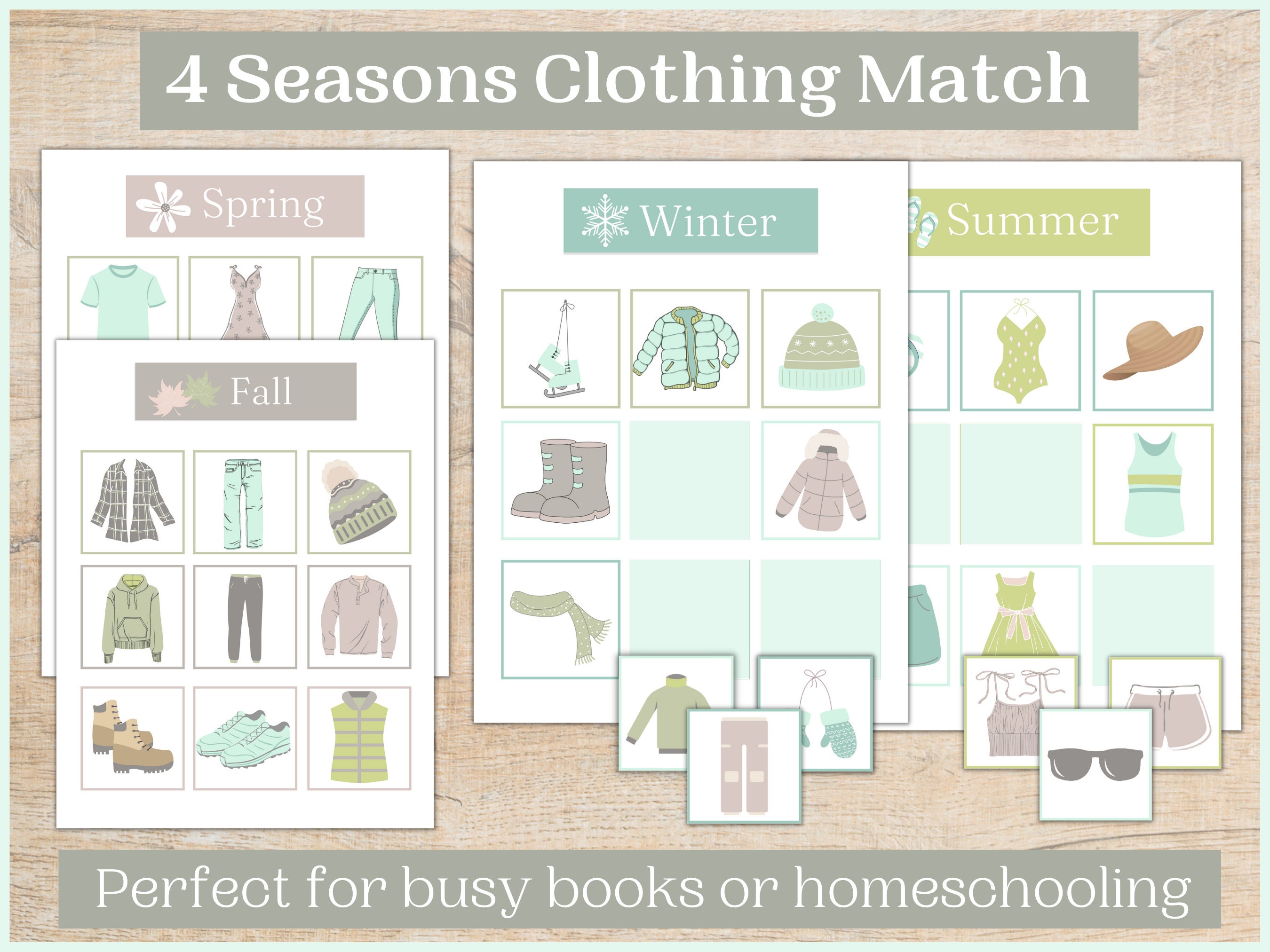 Printable Busy Book Activity Seasonal Clothing Sorting Montessori Busy ...