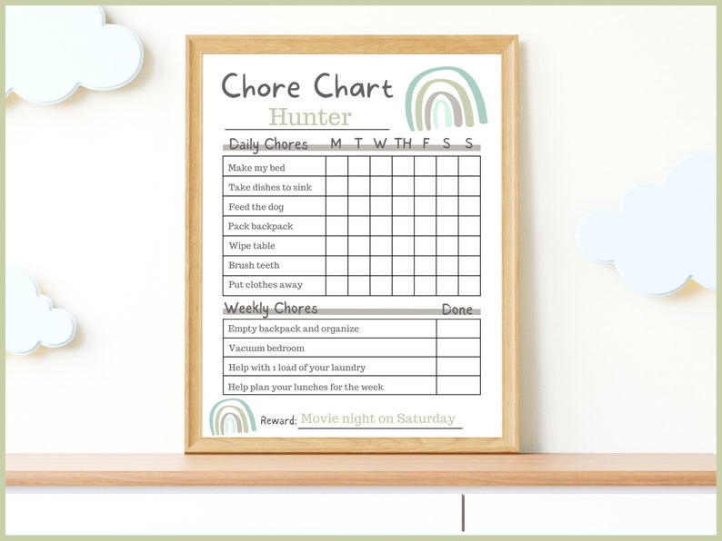 Editable Chore Chart for Kids Printable Kids Chore Chart Responsibility ...