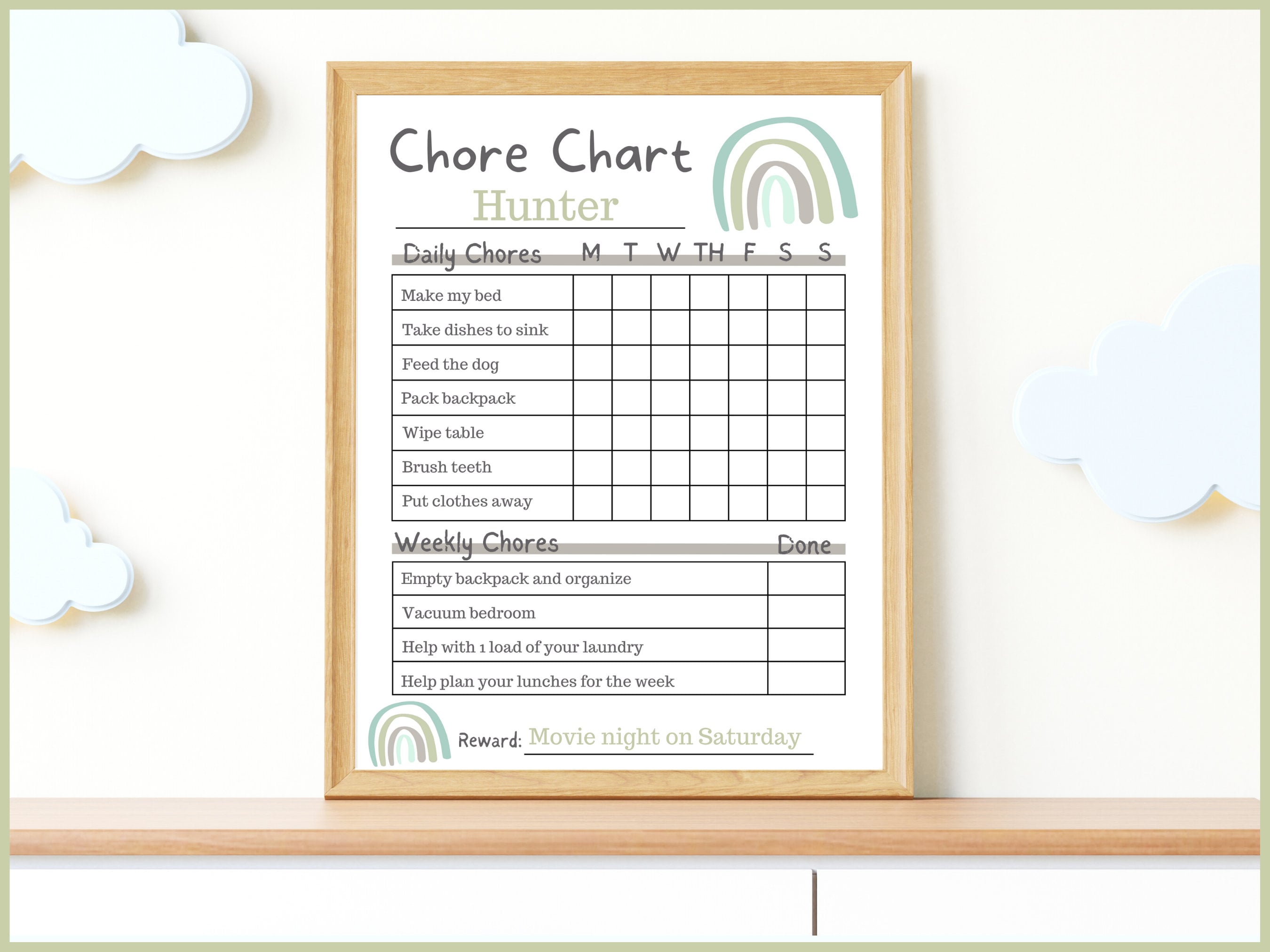 Editable Chore Chart for Kids Printable Kids Chore Chart Responsibility ...