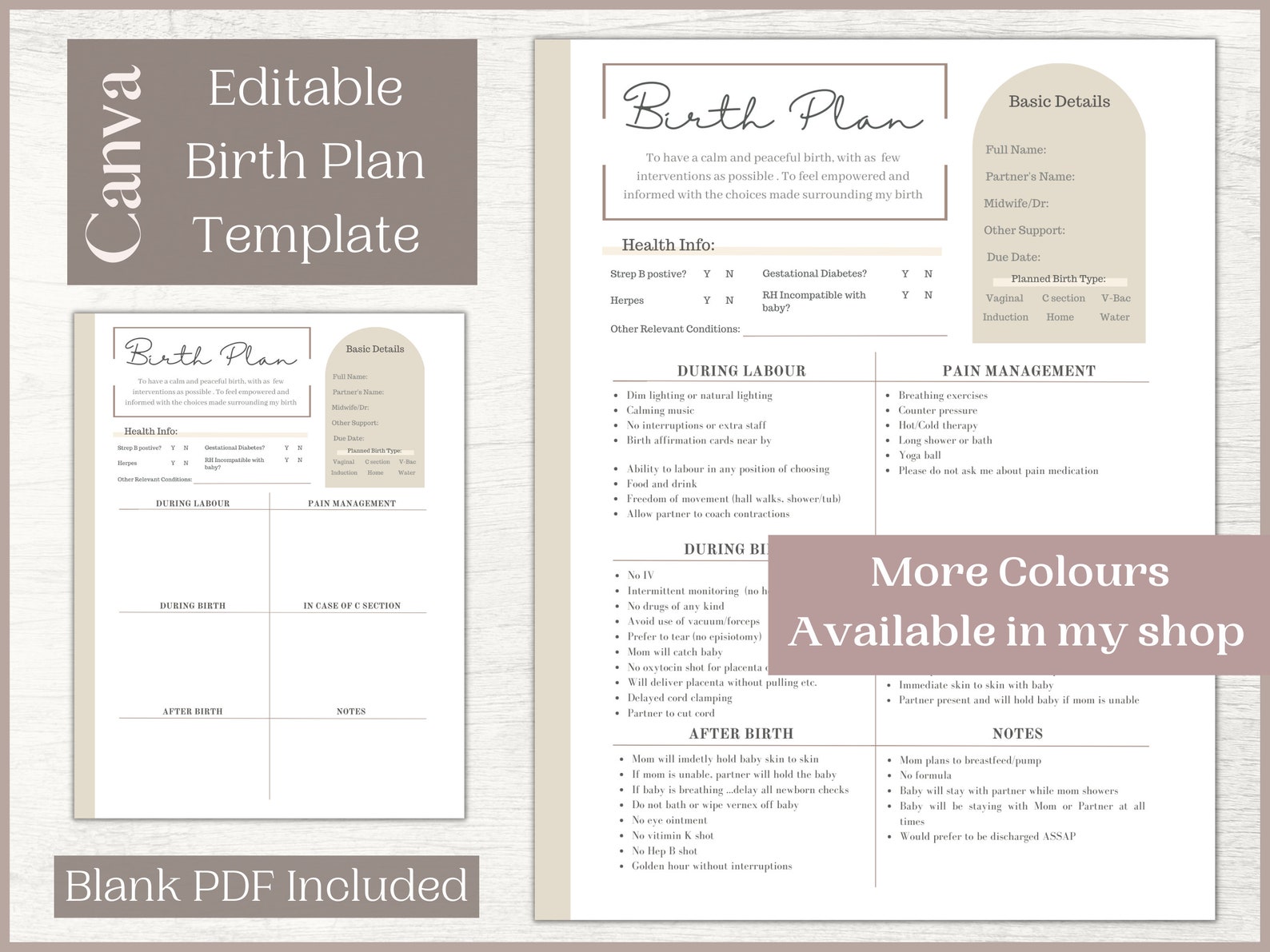 Editable Birth Plan Template | Printable Birthing Plan | Labour and ...