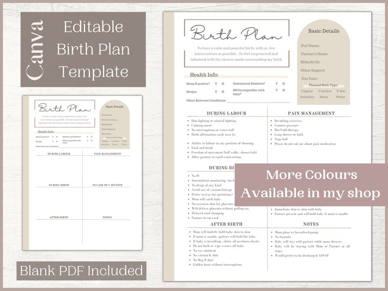 Editable Birth Plan Template | Printable Birthing Plan | Labour and ...