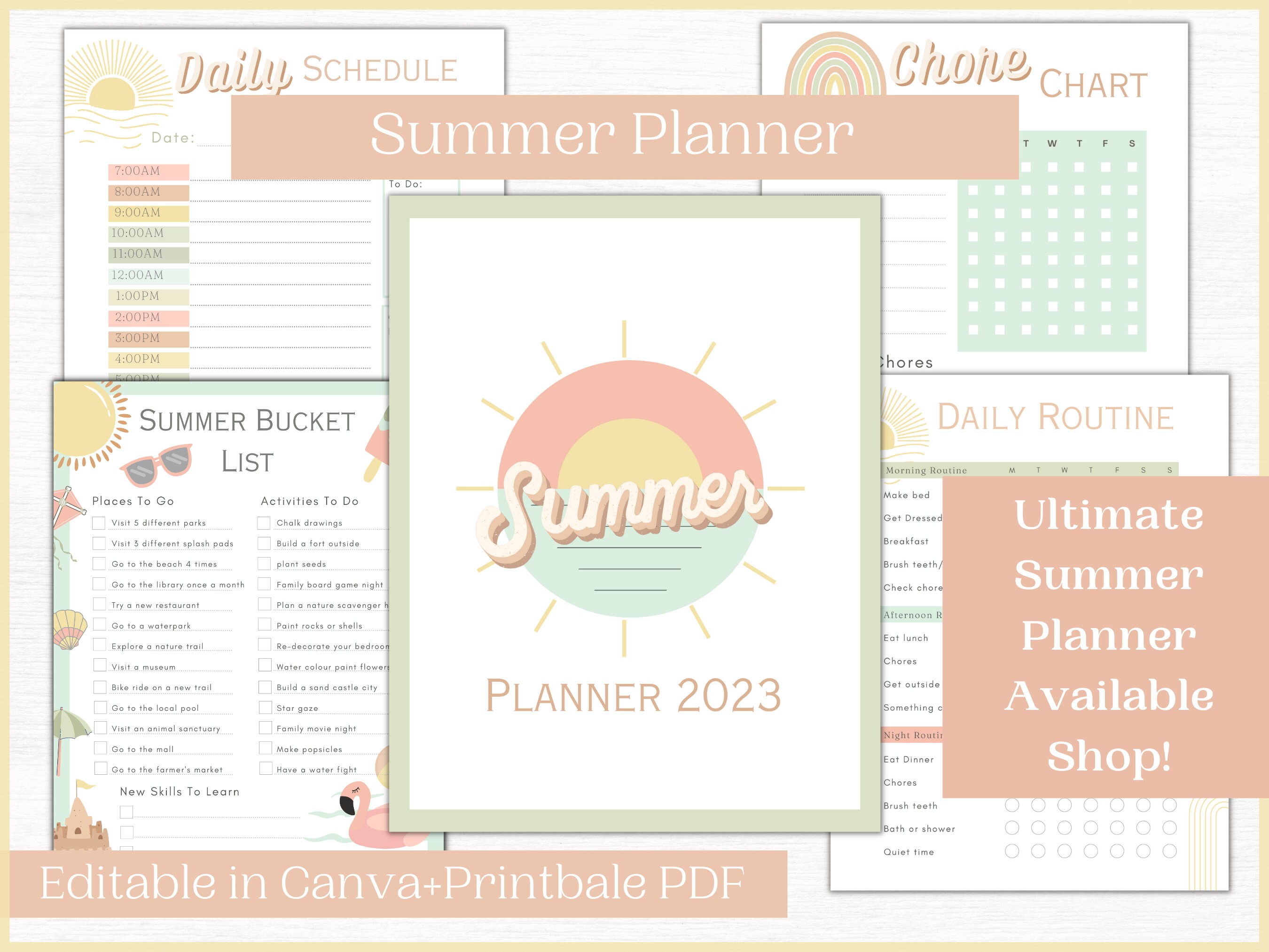 Editable Summer Bucket List Canva Template | Activity Checklist for ...