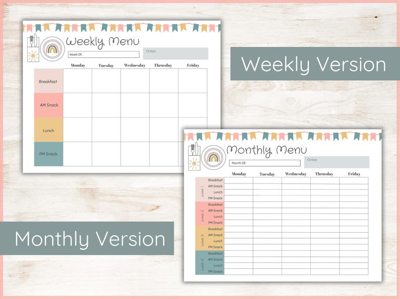 Editable Monthly and Weekly Daycare Menu Template | Childcare Menu ...