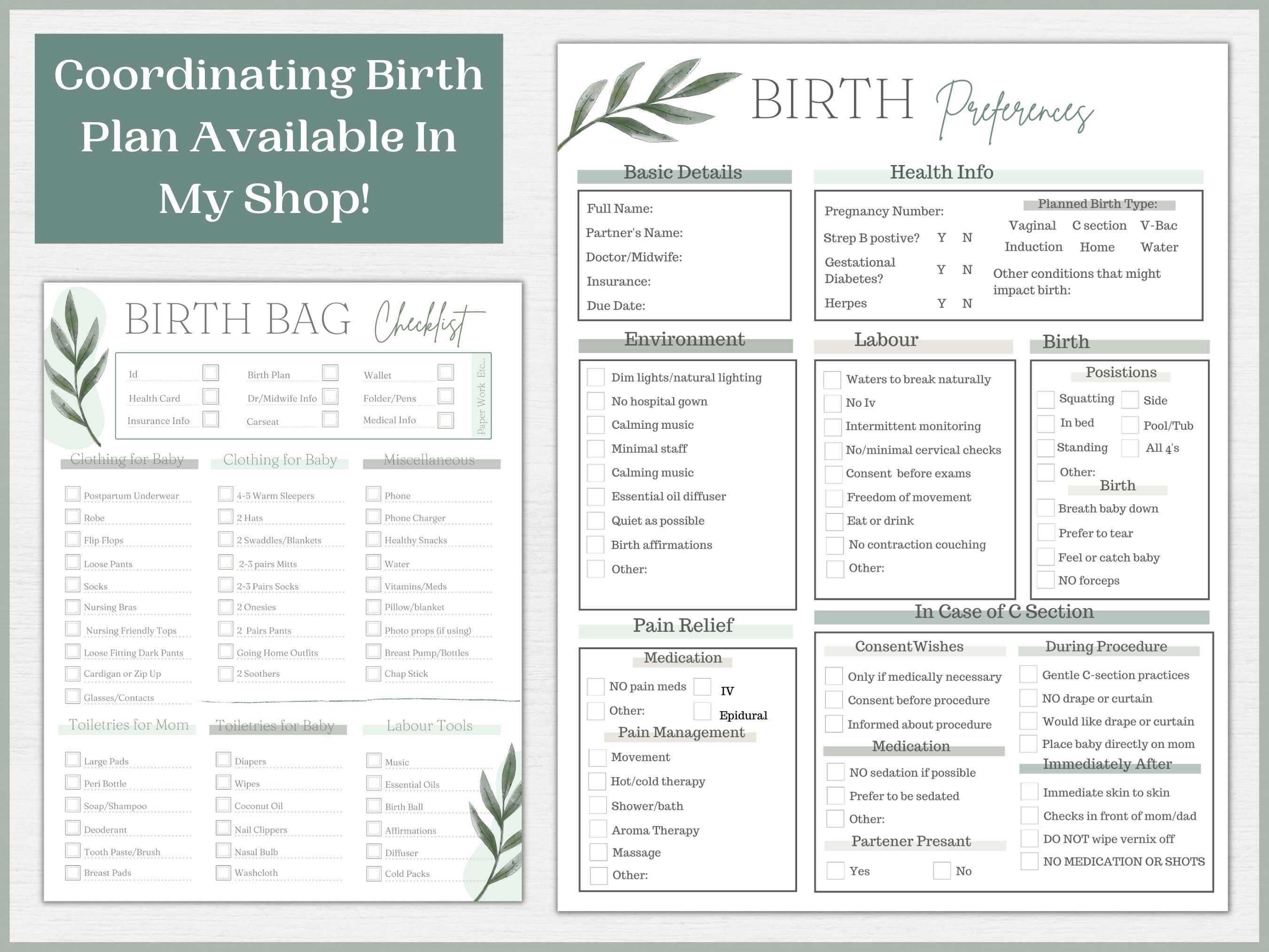 Birth Bag Packing List Editable Hospital Bag Packing Checklist Birth ...