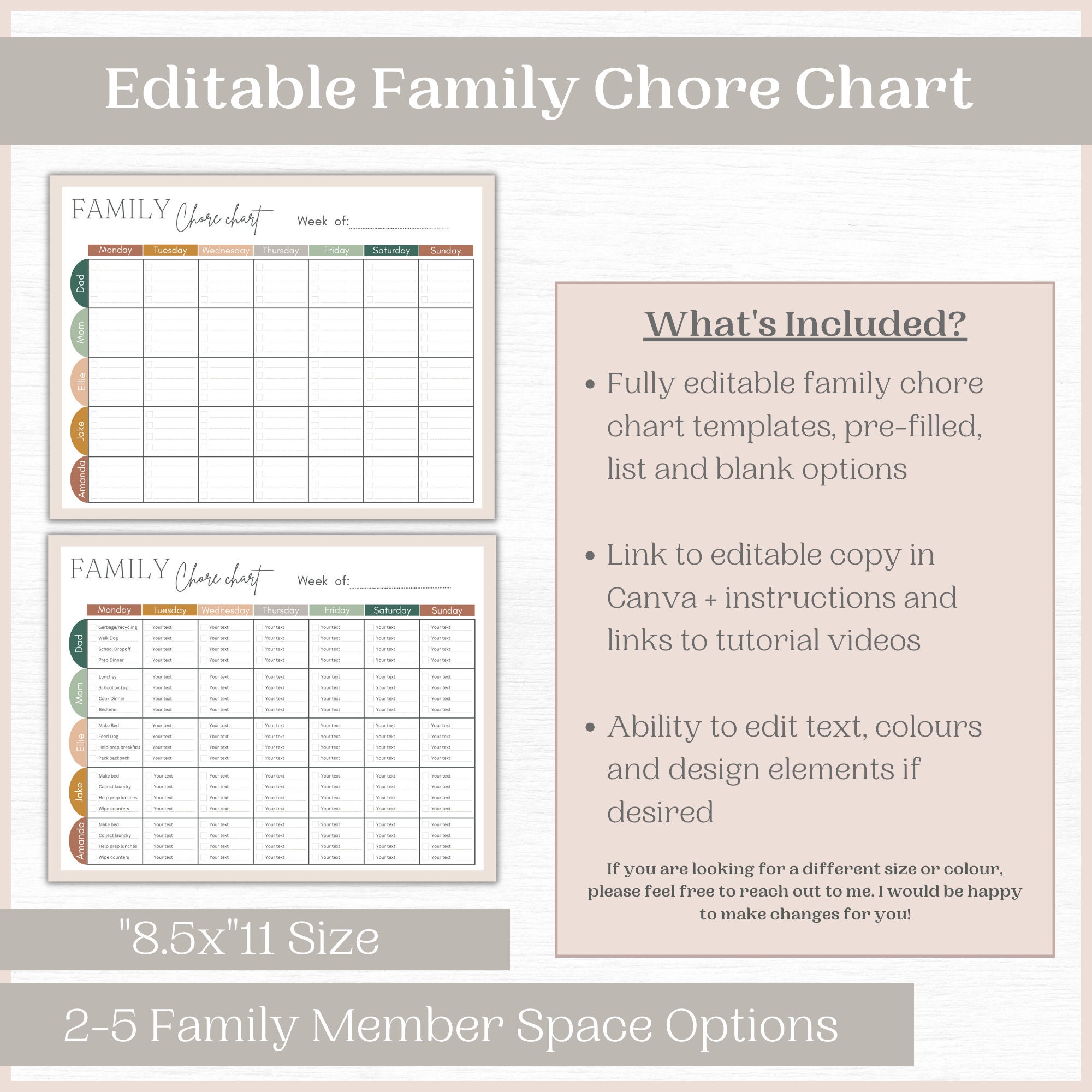 Family Chore Chart Editable Template | Adult Chore Chart Template ...