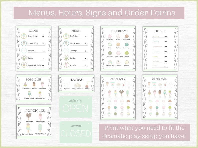 Ice Cream Shop Dramatic Play Printables | Summer Activities | Pretend ...