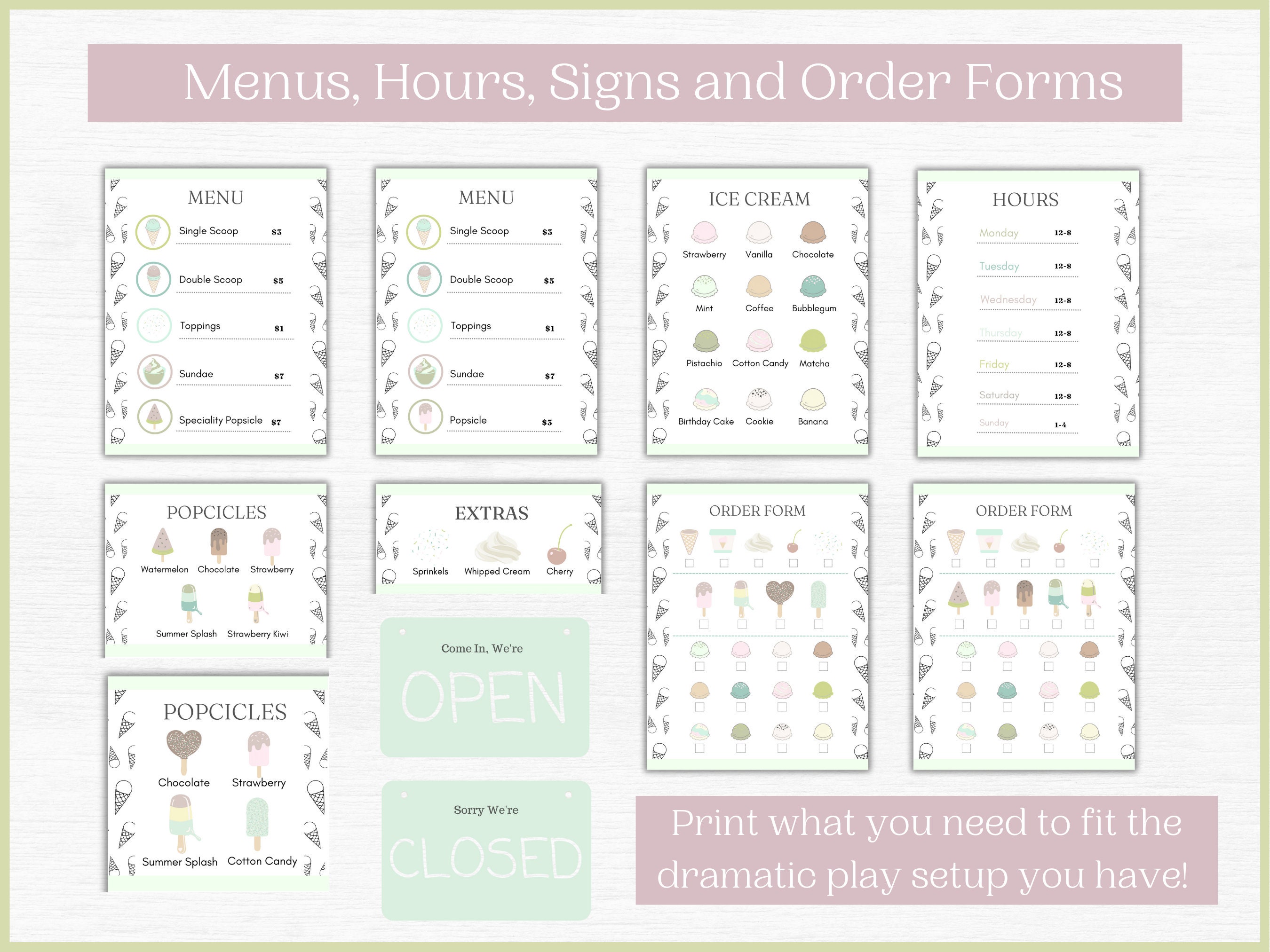 Ice Cream Shop Dramatic Play Printables | Summer Activities | Pretend ...
