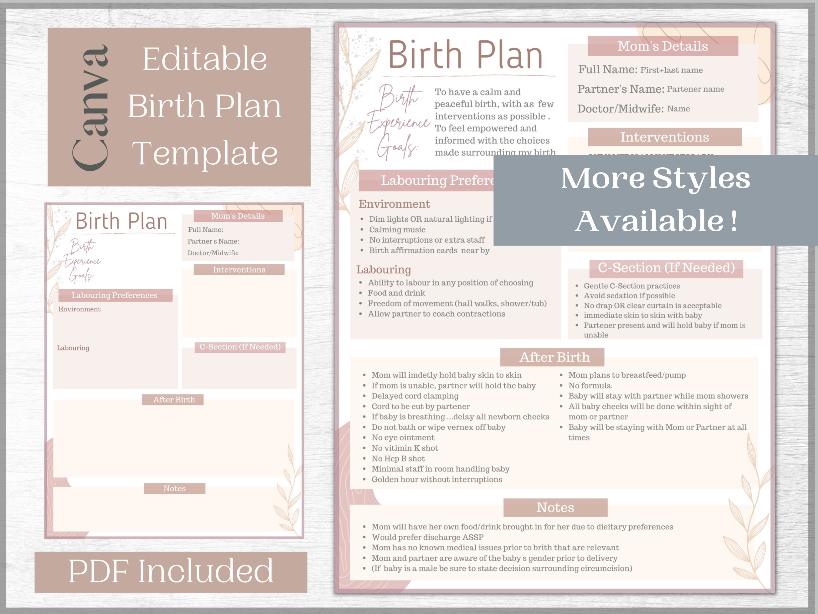 Editable Birth Plan Template Printable Birthing Plan Labour and ...