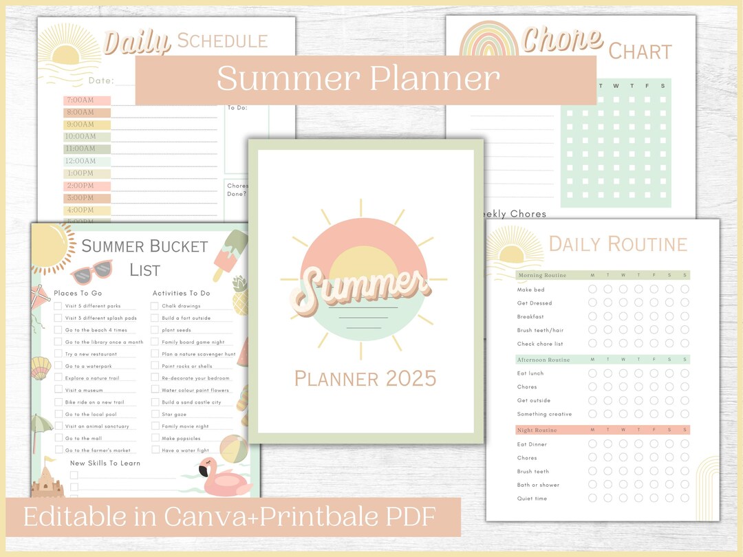Editable Summer Planner for Kids | Summer Routine Chart , Chore Chart ...