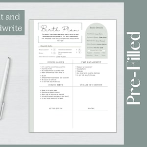 Editable Birth Plan Template | Printable Birthing Plan | Labour and ...