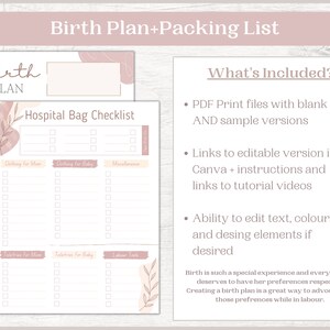 Mini Birth Plan Bundle | Editable Birth Plan| Hospital Bag Checklist ...