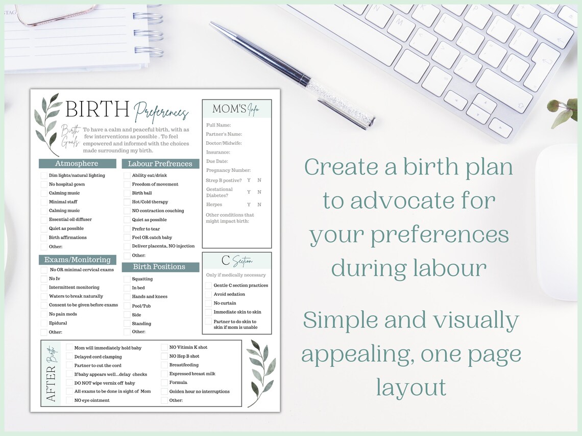 Editable Birth Plan Template |printable Birth Plan Checklist - Etsy