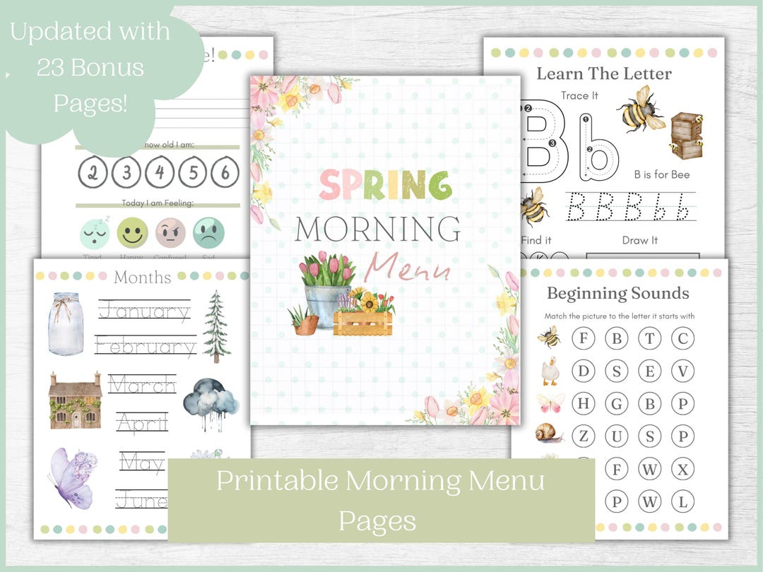 Homeschool Preschool Spring Morning Menu Printable | Morning Menu Pages ...