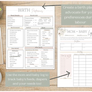 Editable Birth Plan Template and Printable Newborn Log | Mini Birth Bundle | Printable Birth ...
