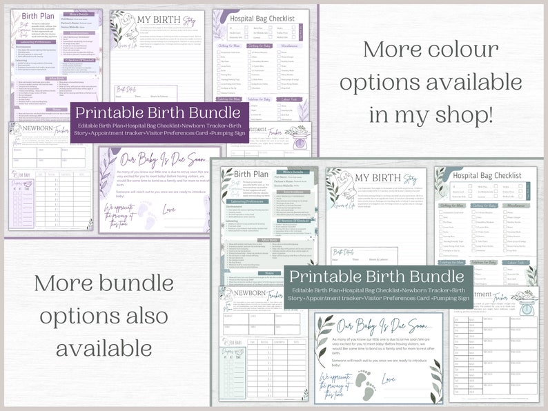 Mini Birth Plan Bundle | Editable Birth Plan| Hospital Bag Checklist ...