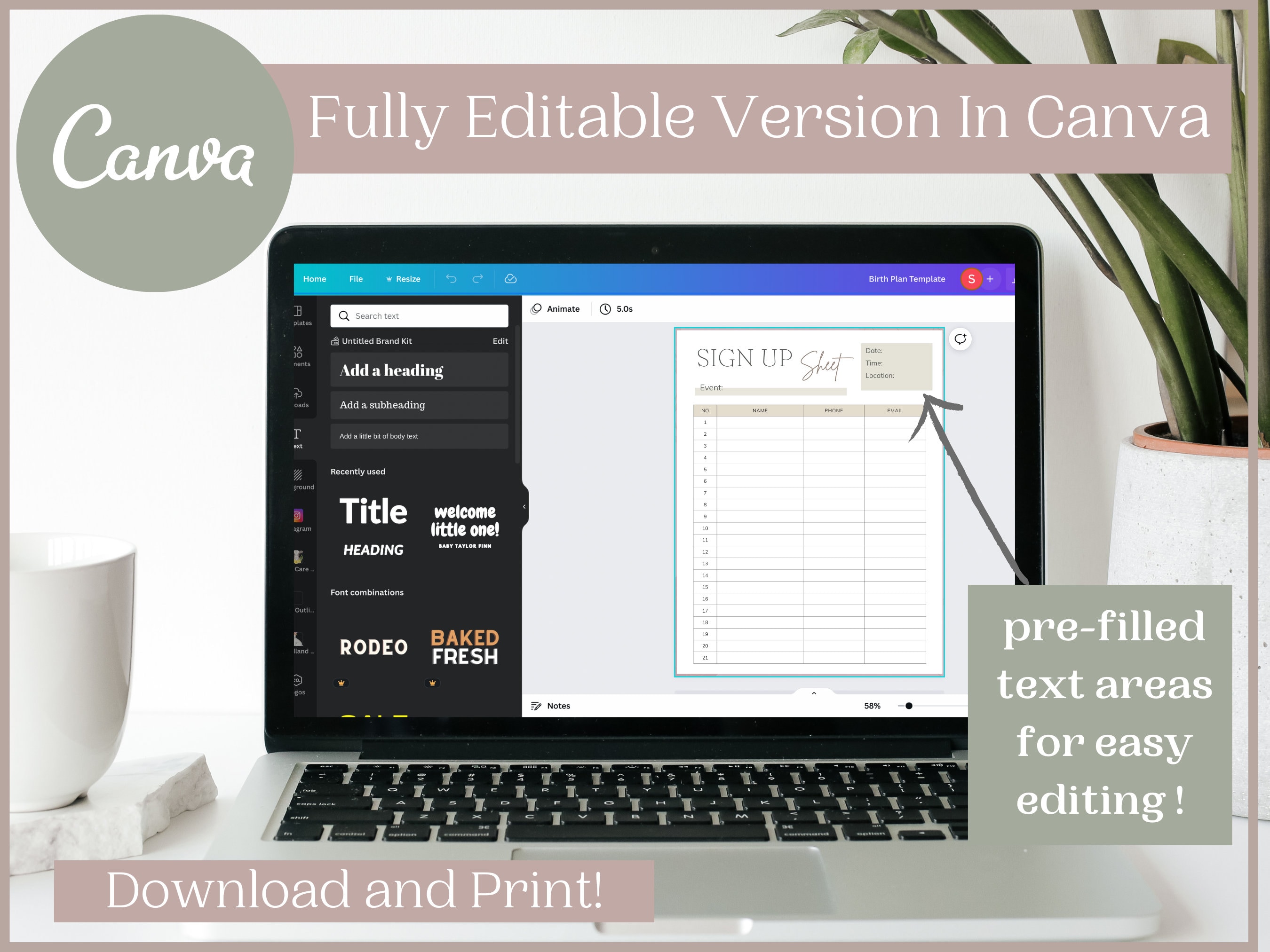 Editable Sign up Sheet Template | Printable Sign up Form | Contact ...