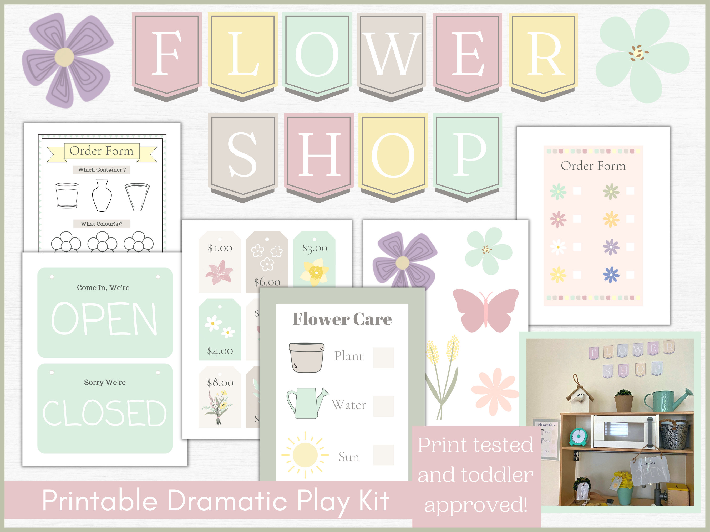 Flower Shop Printable Dramatic Play Kit | Pretend Play Flower Shop Kit ...