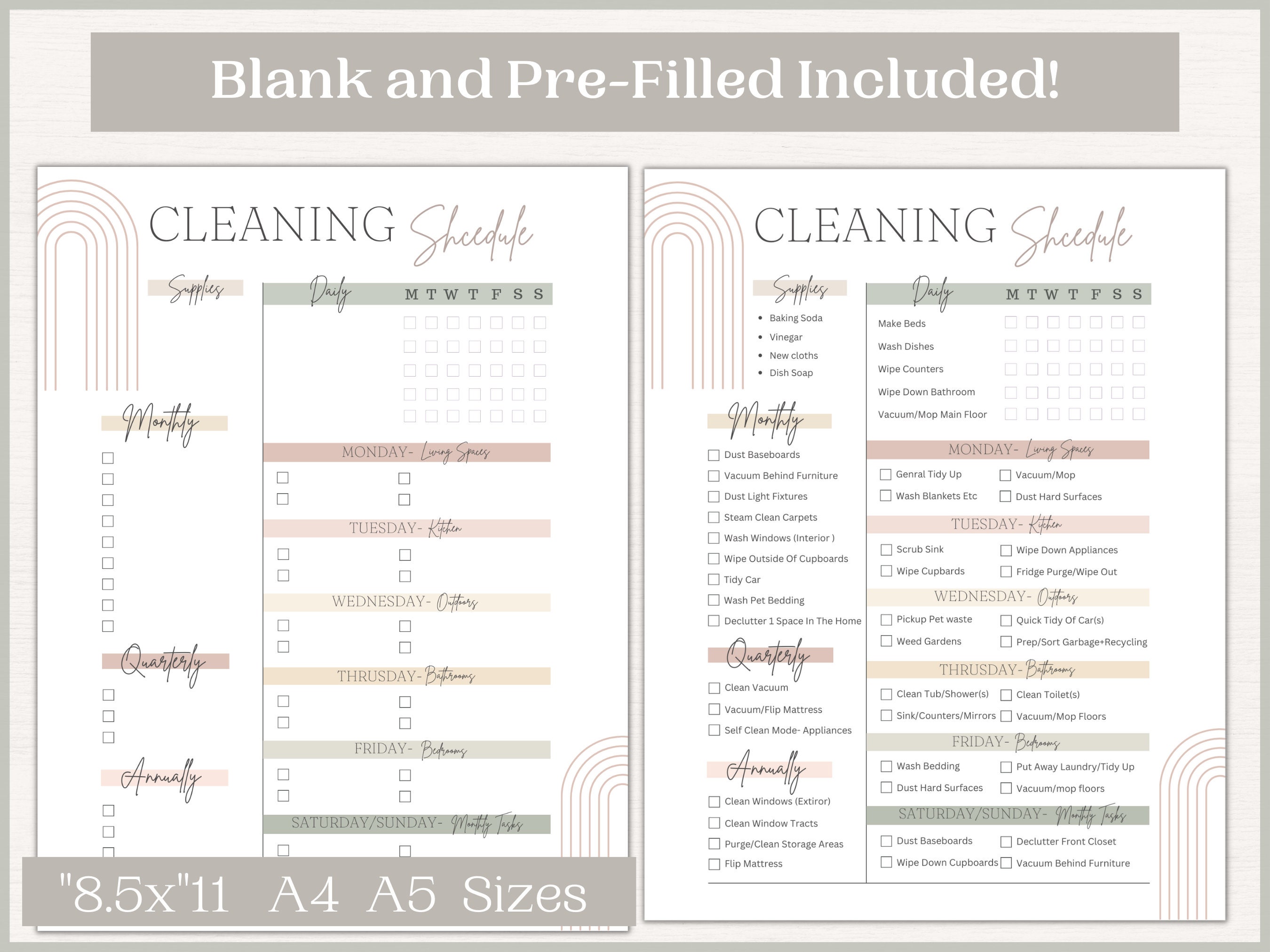 Printable Cleaning Schedule | Editable Cleaning Schedule Template - Etsy