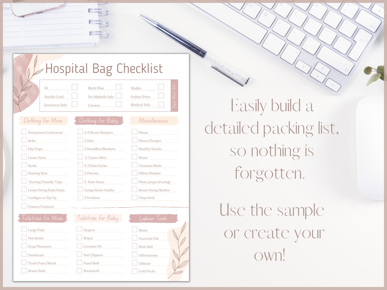 Hospital Bag Packing List | Editable Hospital Bag Packing Checklist ...