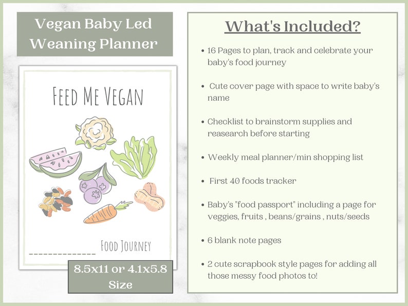 Printable Vegan Baby Led Weaning Planner | Baby Led Weaning Tracker ...