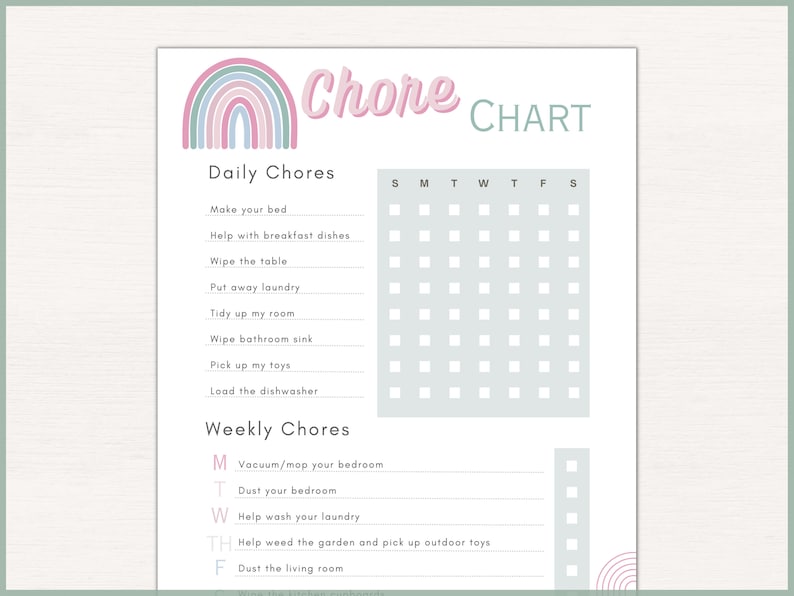Editable Chore Chart for Kids Printable Kids Chore Chart Responsibility ...
