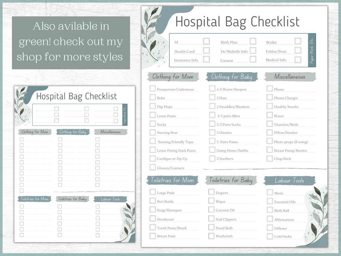 Hospital Bag Packing List | Editable Hospital Bag Packing Checklist ...