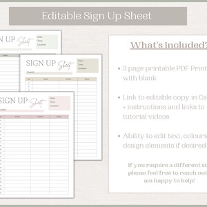 Editable Sign up Sheet Template | Printable Sign up Form | Contact ...